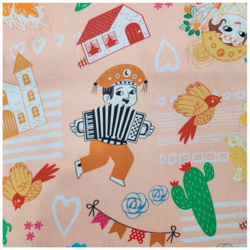 Tecido Tricoline de Festa Junina 50cm x 150cm Cordel Cor 2832 Círculo ...