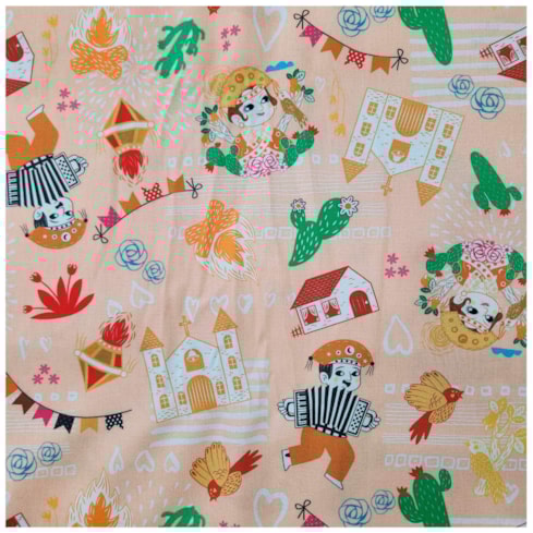 Tecido Tricoline de Festa Junina 50cm x 150cm Cordel Cor 2832 Círculo ...